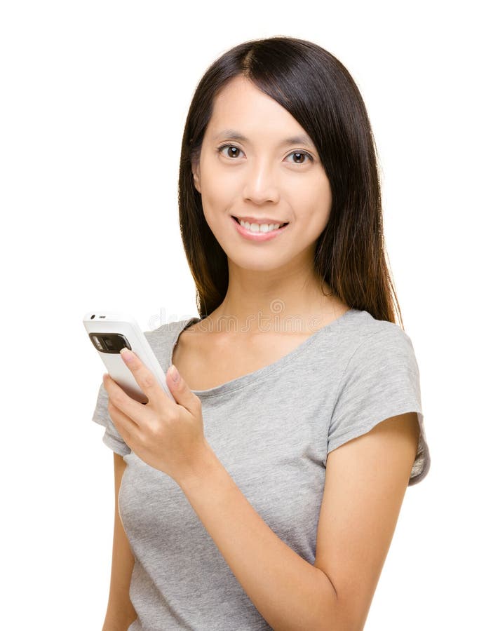 Asian woman using mobile stock image. Image of teenage - 33932875