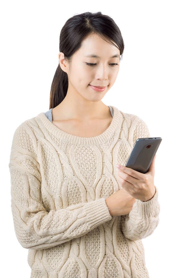 Asian Woman Using Mobile for Text Message Stock Photo - Image of single ...