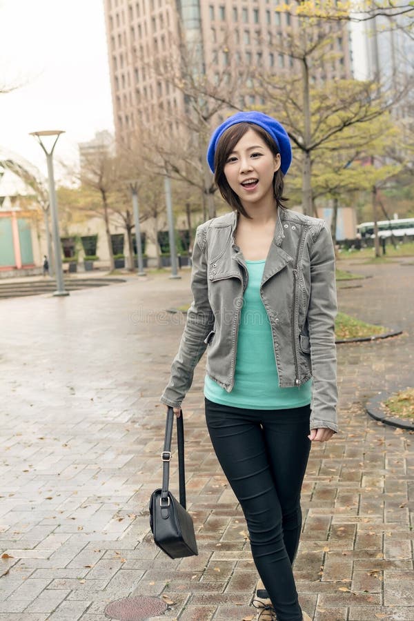 Asian woman walk at street stock photo. Image of closeup - 37722822