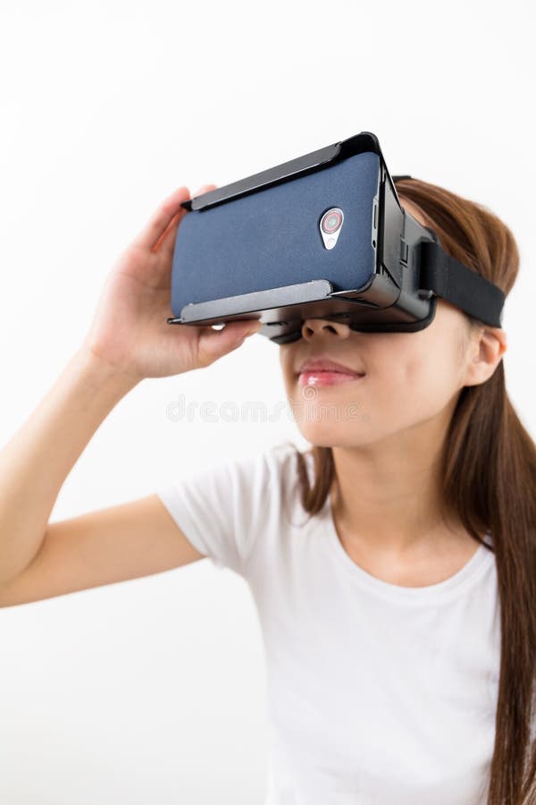 Asian woman wear VR device stock photo. Image of gaming - 54984918