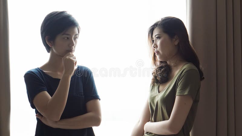 Asian Women Friends Stress on Difficult Situation, Fighting Problems ...