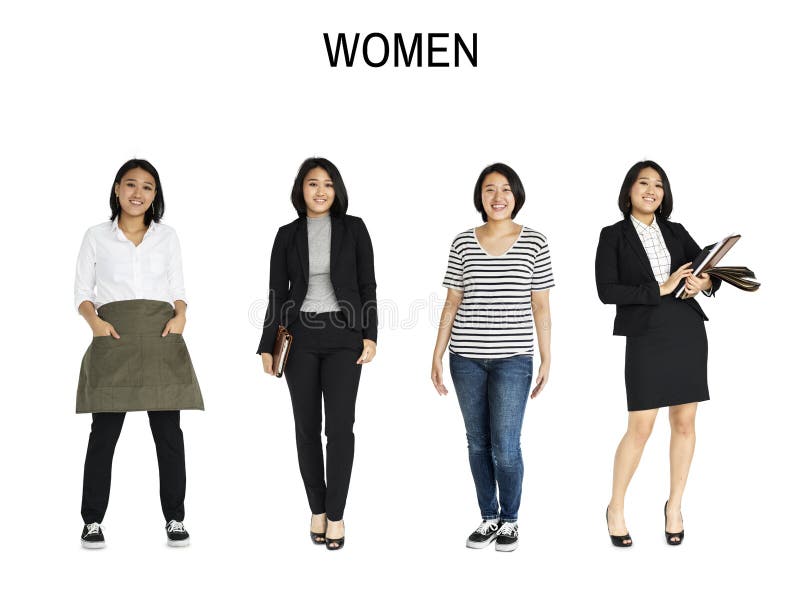 Asian Women Set Gesture Standing Studio Portrait Isolated Stock Image ...