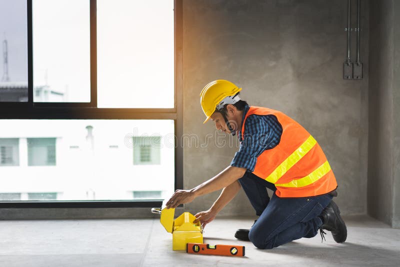 Asian Worker Opening Tool Boxes in Construction Site Stock Image ...