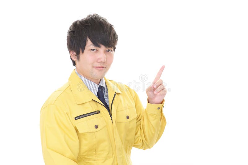 Asian Worker Pointing with His Finger Stock Photo - Image of masculine ...