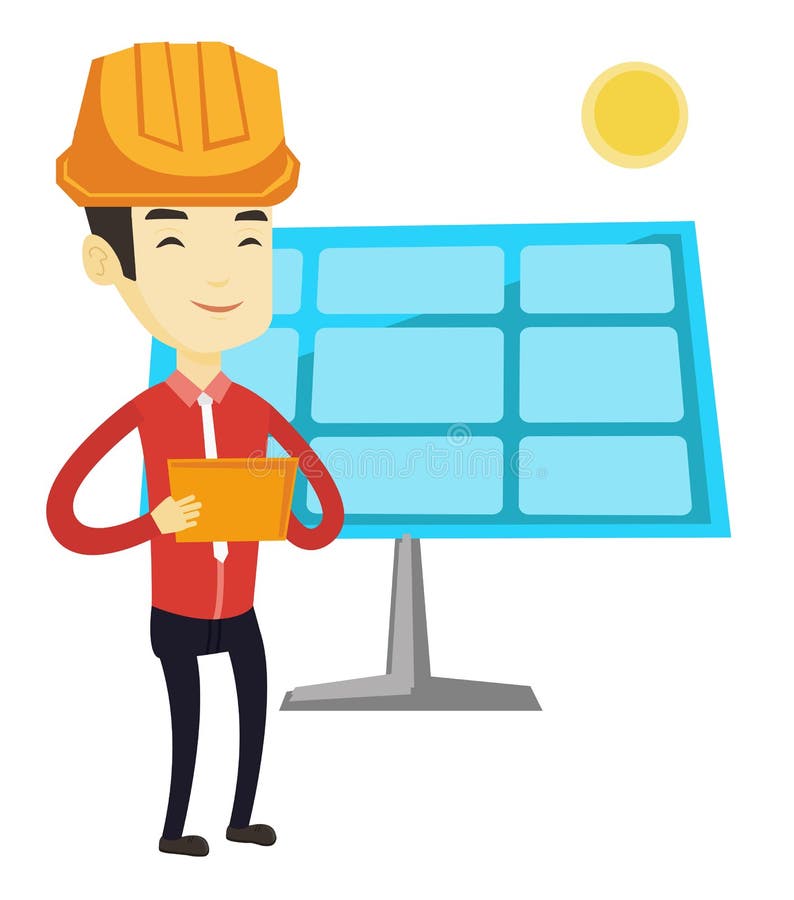 Asian Worker of Solar Power Plant. Stock Vector - Illustration of ...