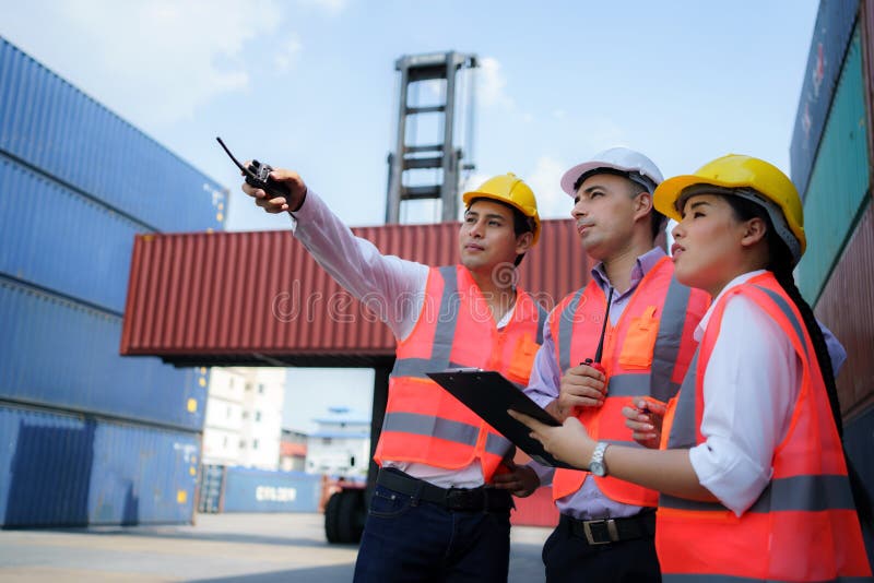 Asian Workers Man are Explaining the Container Inspection To the ...