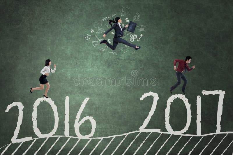 Asian Workers Running Toward 2017 Stock Photo - Image of goal, partner ...