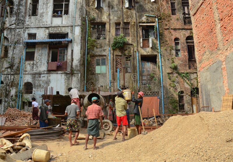 Asian Workers Working at the Construction Site Editorial Stock Image ...