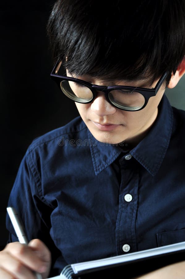 Asian Working Woman Take Note on Book Stock Image - Image of korean ...