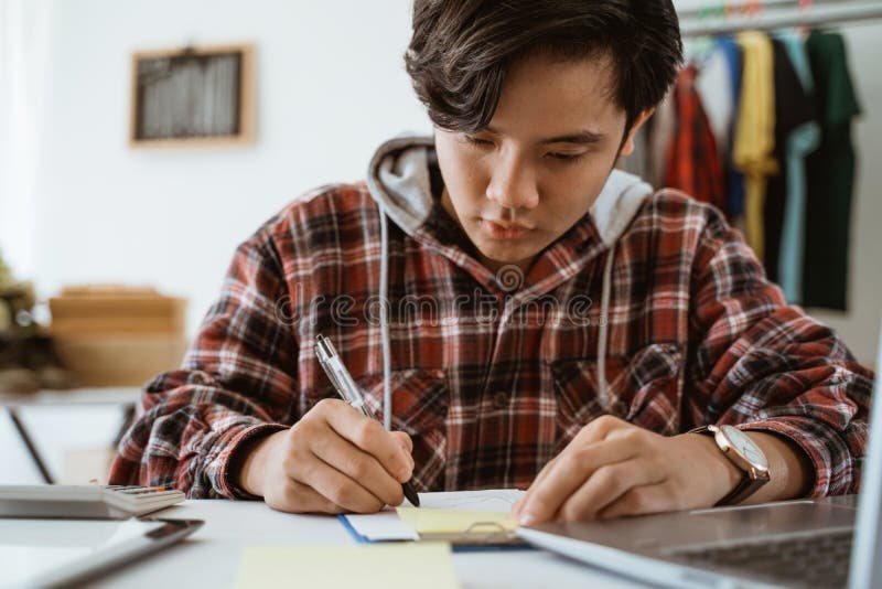 Asian Young Business Store Owner Taking Note from Customer Stock Image ...