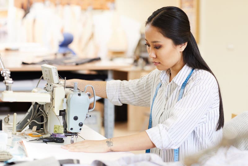 Woman Working with Sewing Machine Stock Photo - Image of industry ...