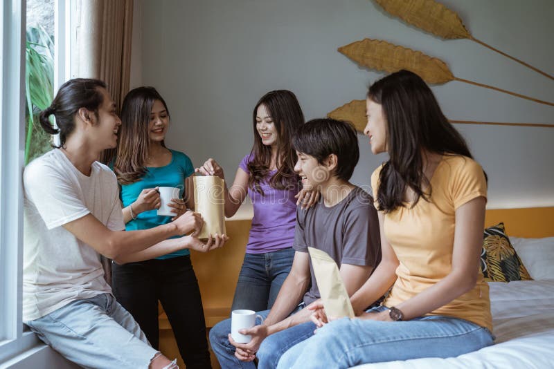 Asian Young Friend Having Fun Together in the Bedroom Stock Photo ...