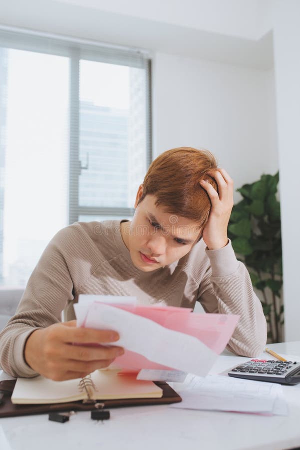 Asian Young Man Counting Using Calculator and Stress in Problem with ...