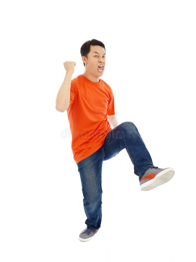 Asian Young Man is Dancing Happily Stock Image - Image of expressive ...