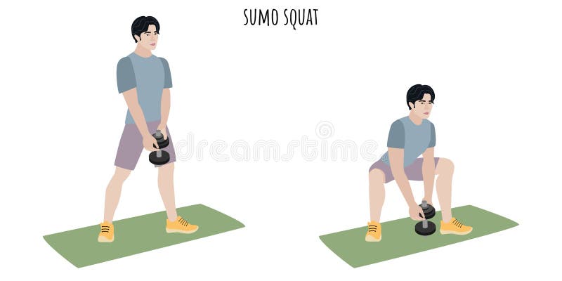 Asian Young Man Doing Sumo Squat Exercise Stock Vector Illustration Of Wellness Individual