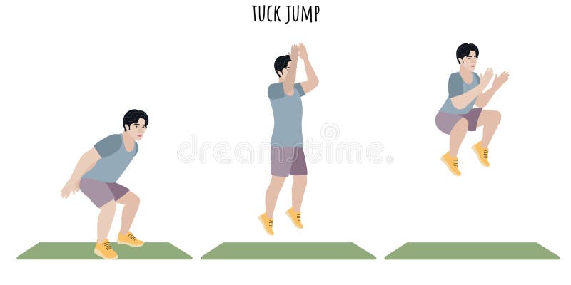 Asian Young Man Doing Tuck Jump Exercise Stock Illustration ...