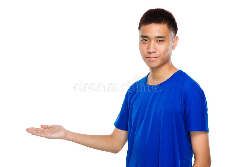 Asian Young Man with Hand Present Stock Photo - Image of hand, open ...