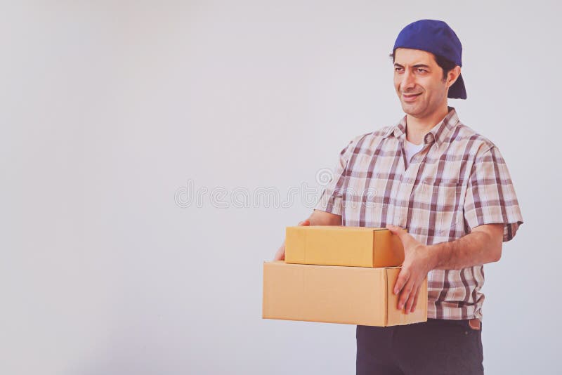 Asian Young Man Holding Box Package, Delivery Man Stock Photo - Image ...