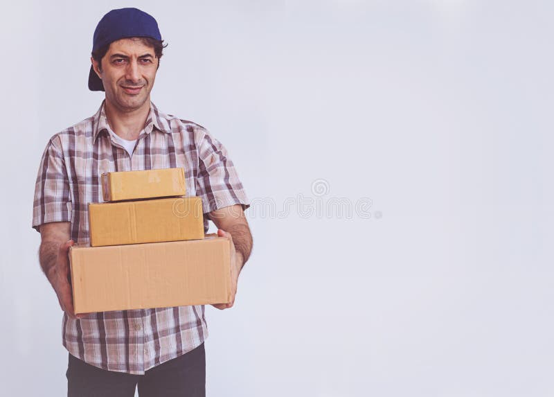 Asian Young Man Holding Box Package, Delivery Man Stock Image - Image ...