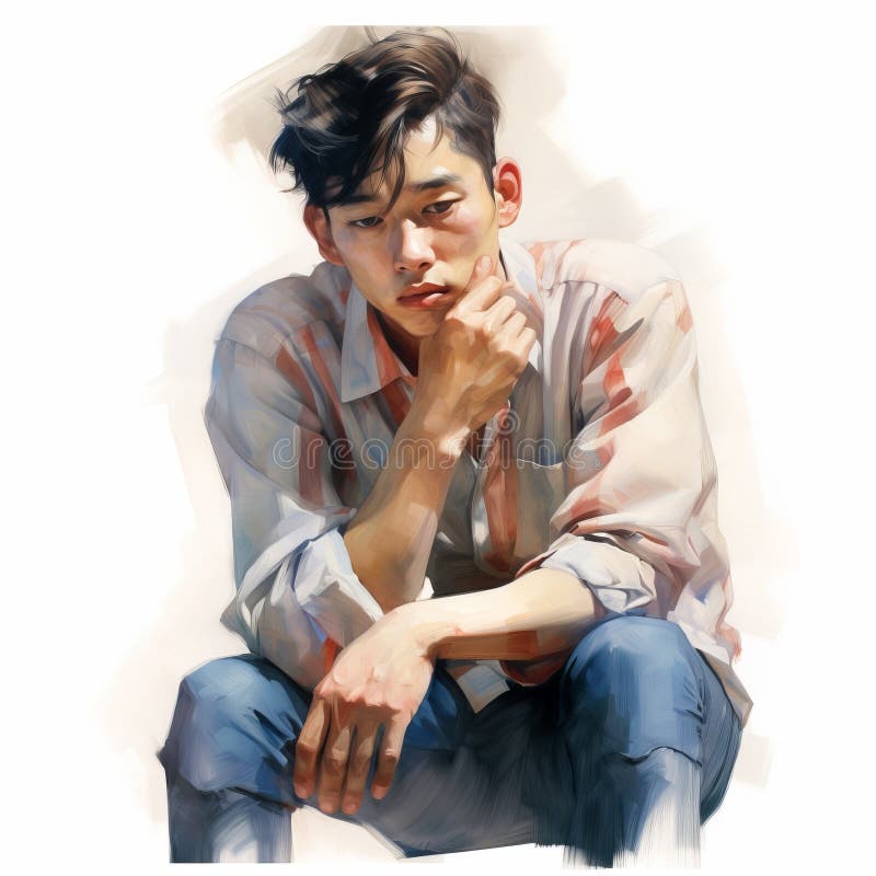 Asian Young Man in Thinking and Doubts Illustration. Stock Illustration ...