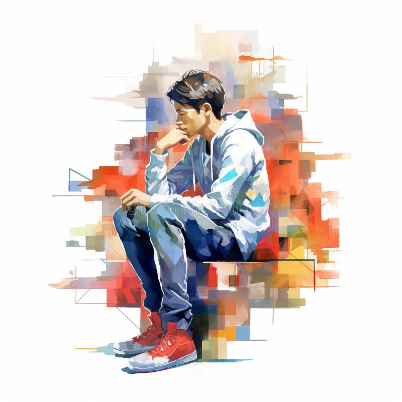 Asian Young Man in Thinking and Doubts Illustration. Stock Illustration ...