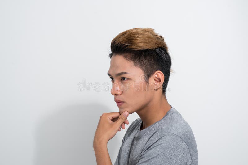 Thinking Young Asian Man Isolated on White Background Stock Photo ...