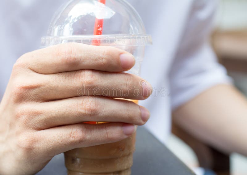 Asian Young Man Using a Straw To Drink Stock Photo - Image of away ...