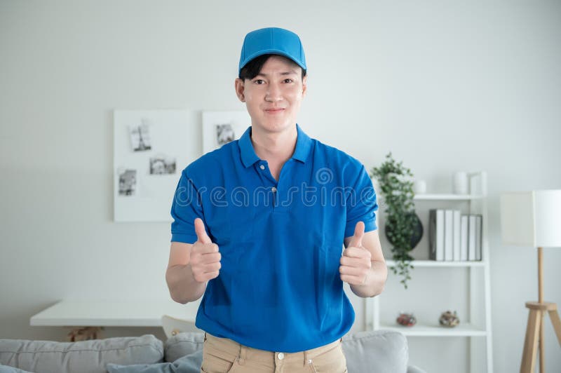 Asian Young Technician Service Man Wearing Blue Uniform Checking ...