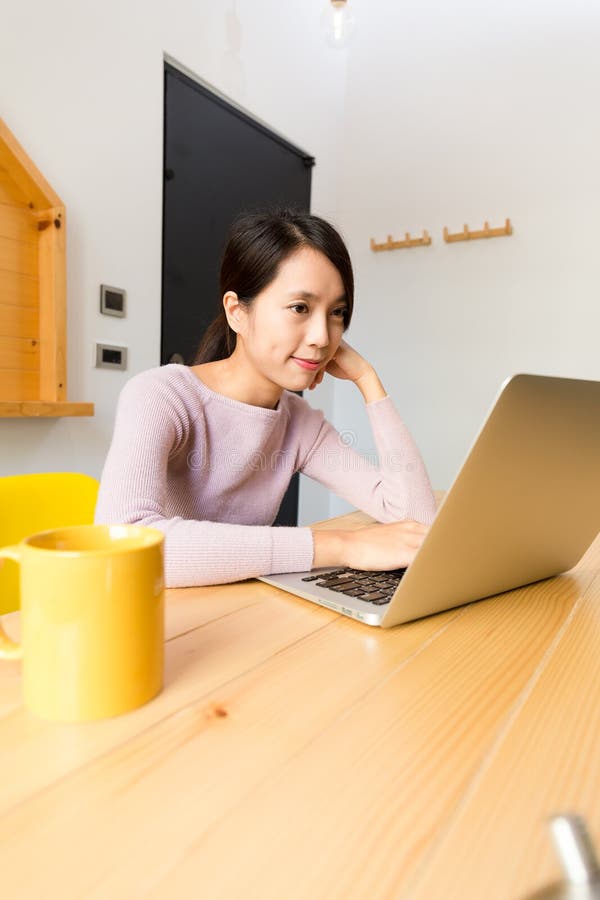 Asian Young Woman Look Laptop Computer Stock Photo - Image of asian ...
