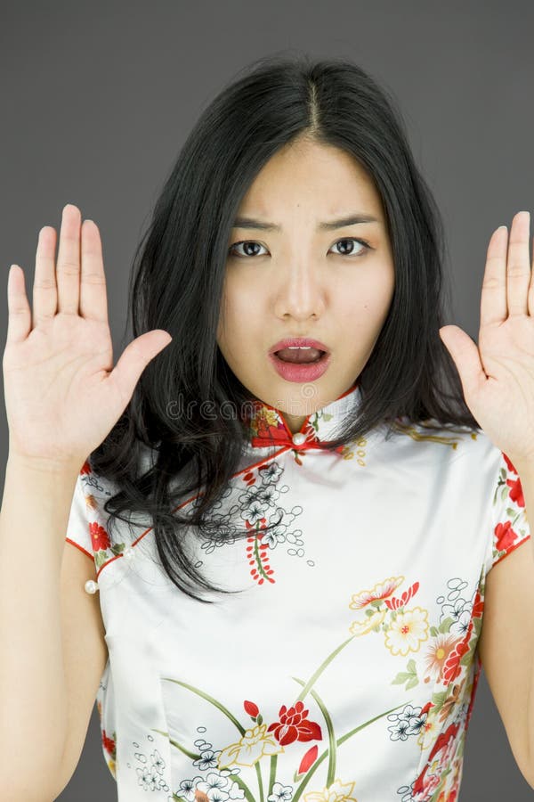 Asian Young Woman Making Stop Gesture And Showing Stop Stock Image Image Of Woman Ethnicity