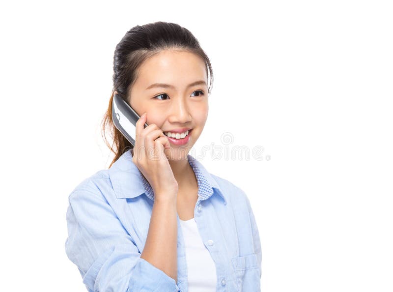 Asian Young Woman Talk Mobile Phone Stock Photo - Image of phone ...