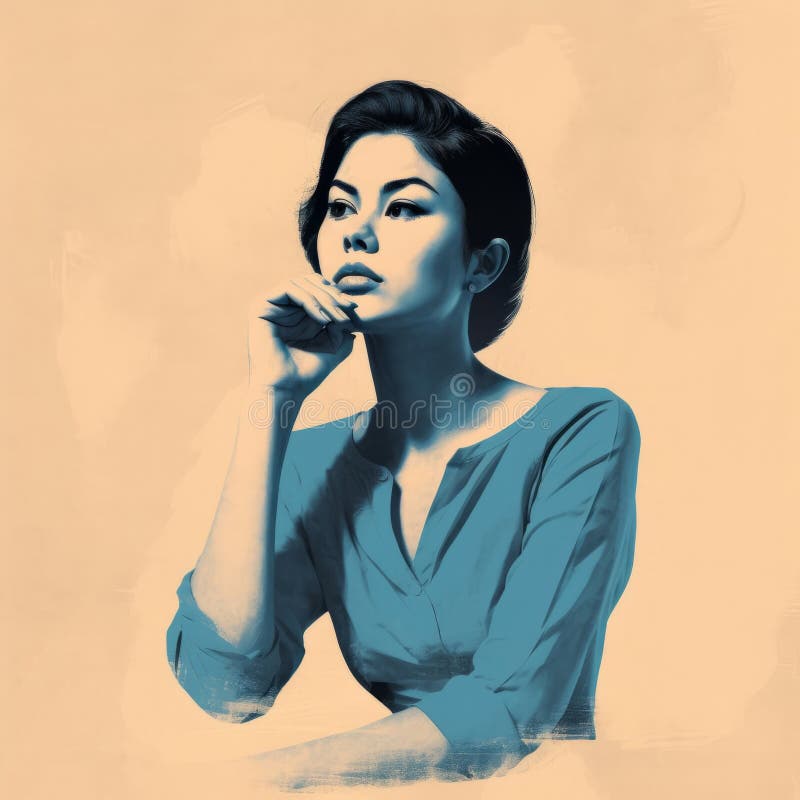 Realistic Drawing of a Young Woman with Long Hair Stock Photo - Image ...