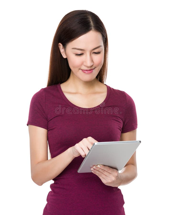 Asian Young Woman Use of the Digital Tablet Pc Stock Image - Image of ...