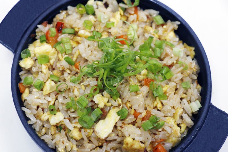 Asiatic Style Chicken and Egg Stir Fried Rice in Close Up in a Bowl ...