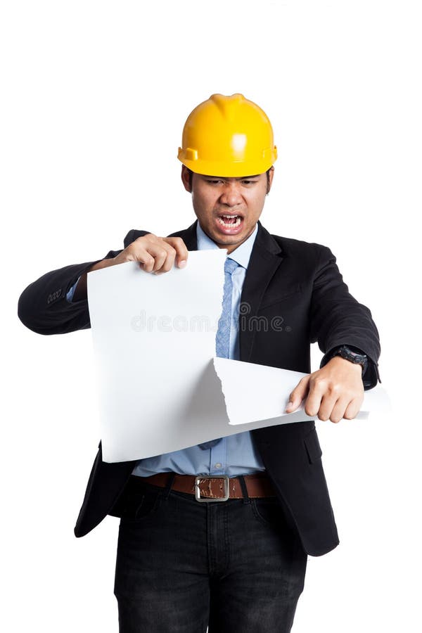 Asiatischer Ingenieurmann Frustrieren Riss Ein Plan Stockbild - Bild ...