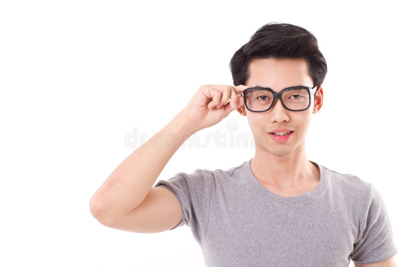 Asiatisk Nerdman Som Ser Dig Fotografering för Bildbyråer - Bild av ...