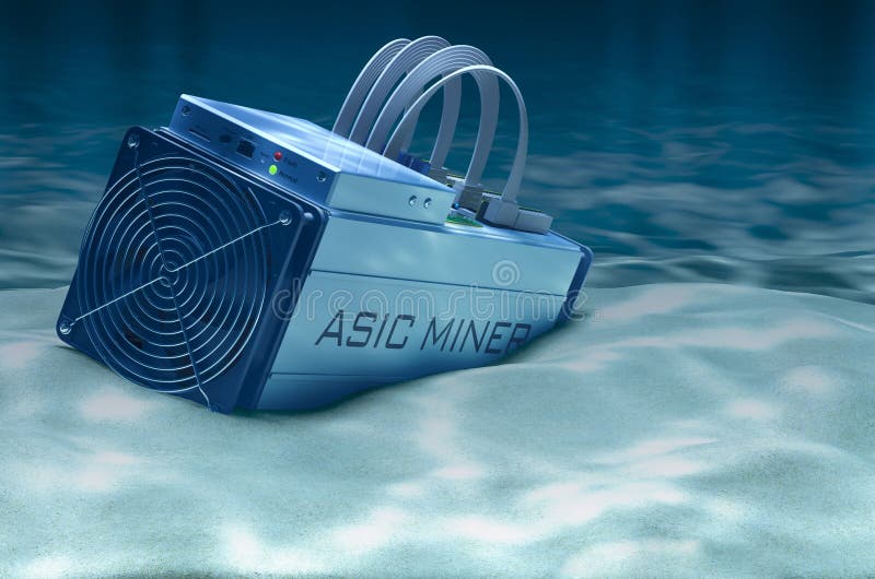 ASIC Miner on Ocean Bottom Underwater. 3D Rendering Stock Illustration ...