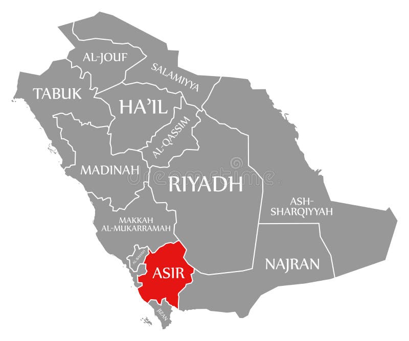 Makkah Al-Mukarramah Red Highlighted in Map of Saudi Arabia Stock ...