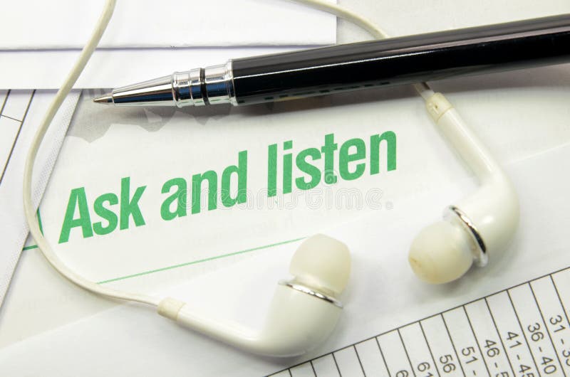 Ask and Listen Printed on a Book Stock Photo - Image of listening ...