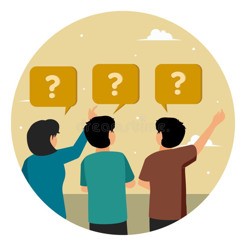 Ask Questions for Help or Solution Concept. Three People Asking Questions with Speech Bubbles ...