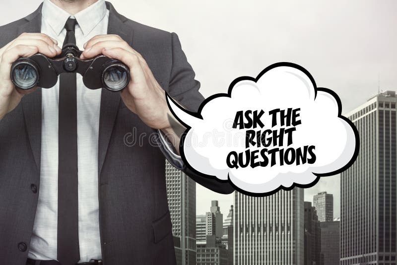Ask the Right Questions Text on Blackboard with Businessman Stock Image ...