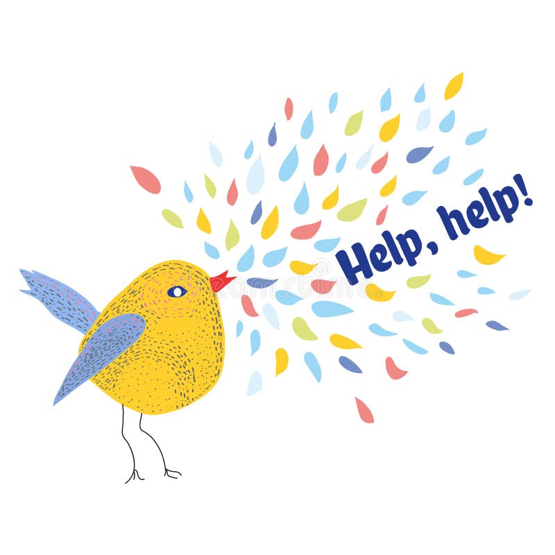 Asking for Help Card with Bird and Text. Vector Illustration Stock ...