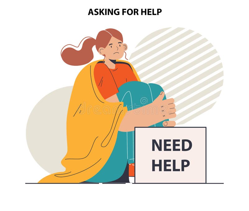 Asking for Help. Character Seeking Support from Other People Stock ...