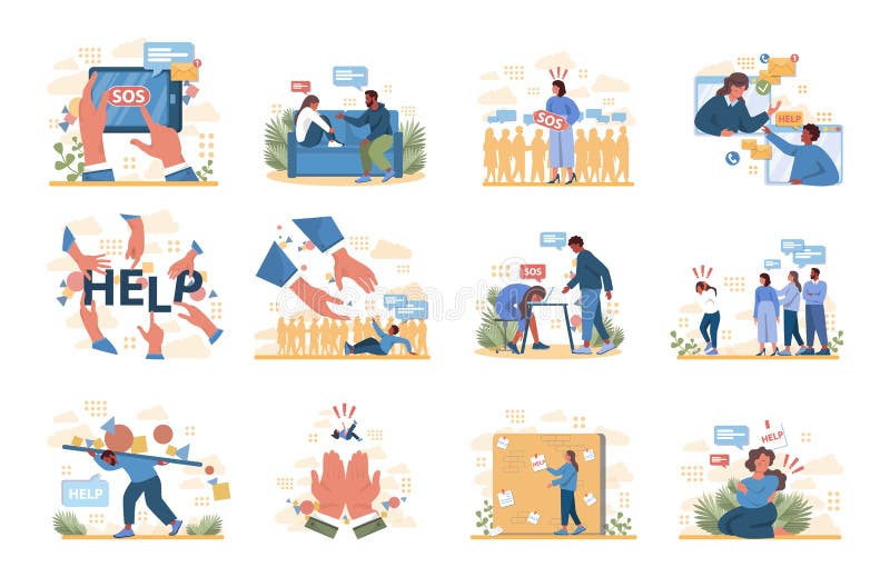 Asking for Help Concept Set. Character Seeking Support from Other Stock ...