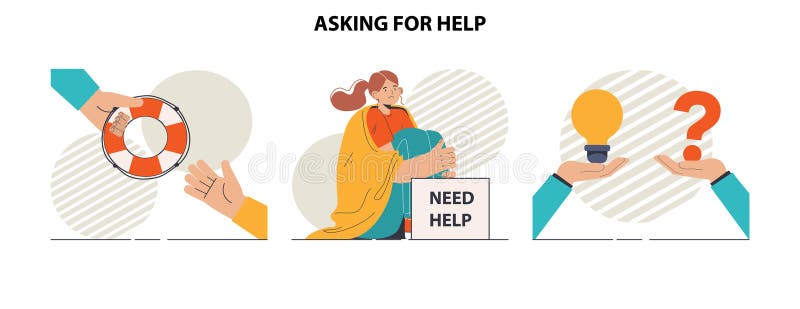 Asking for Help Concept Set. Character Seeking Support from Other Stock ...