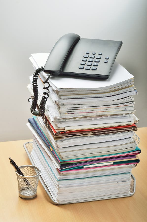 Inbox with Stack of Paperwork on Desk Stock Photo - Image of text ...