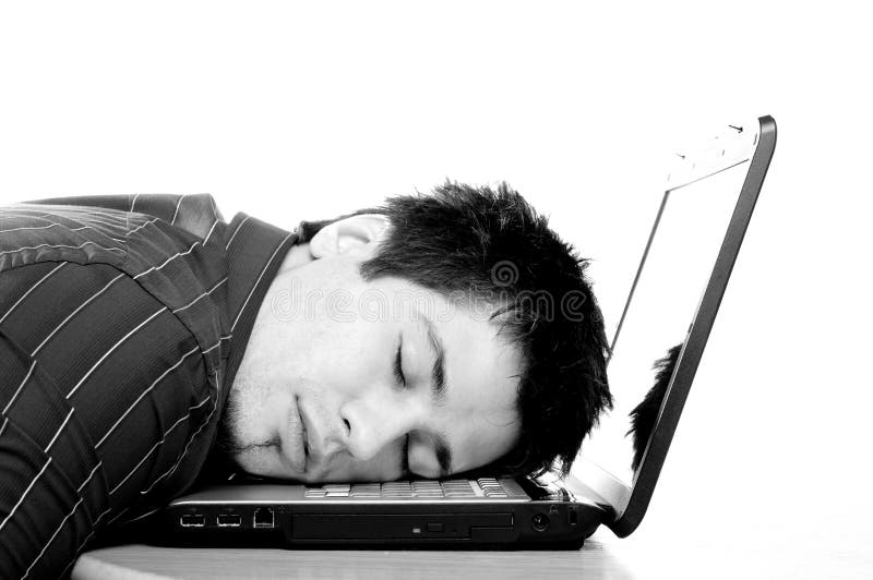 Asleep on his laptop stock image. Image of work, shirt - 12375649