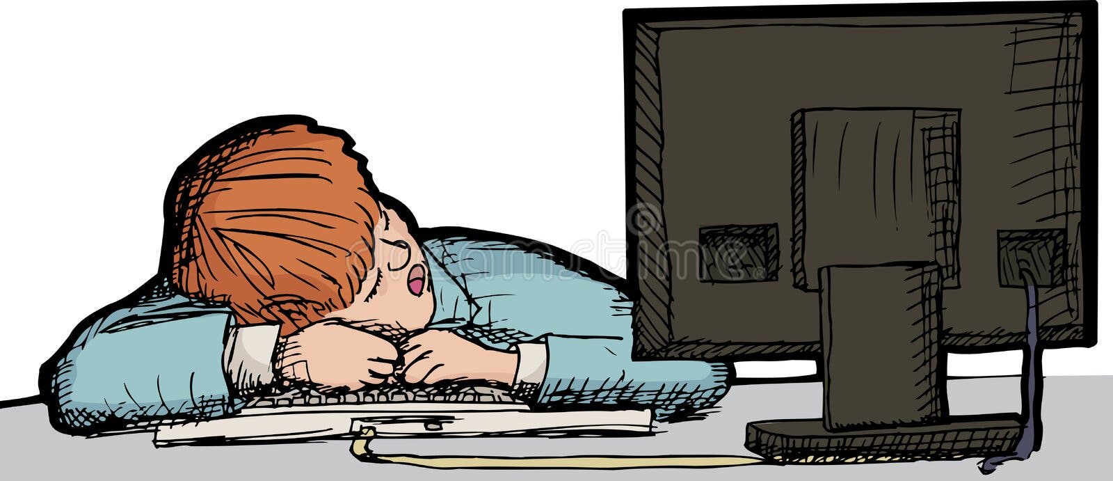 Cartoon of a Man Fallen Asleep in Front of the Computer Stock ...