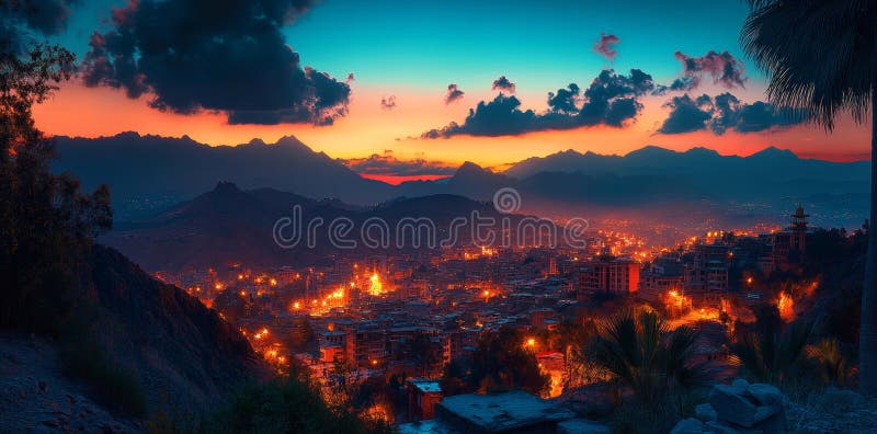 Asmara, Eritrea: Cityscape with Bokeh Lights at Dusk Stock Photo ...