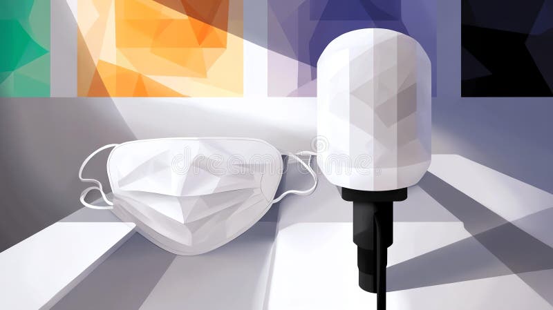 ASMR Relaxation Tapping Sleep Aid, White Face Mask and Microphone on a ...